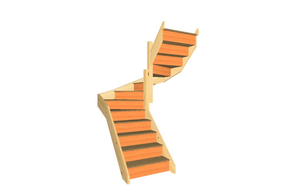 S4W3W32N Right-Hand 180° Double Winder Staircase | No Handrails